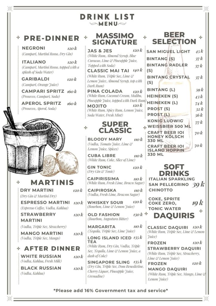 Our Menu – Massimo Italian Restaurant Bali
