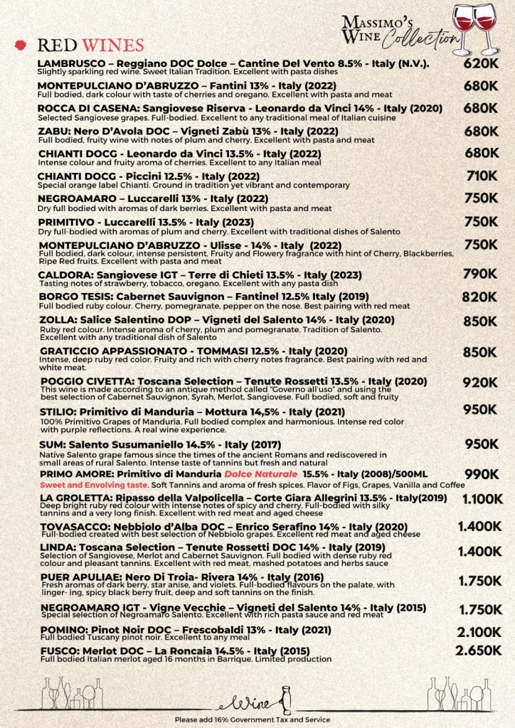 Our Menu – Massimo Italian Restaurant Bali